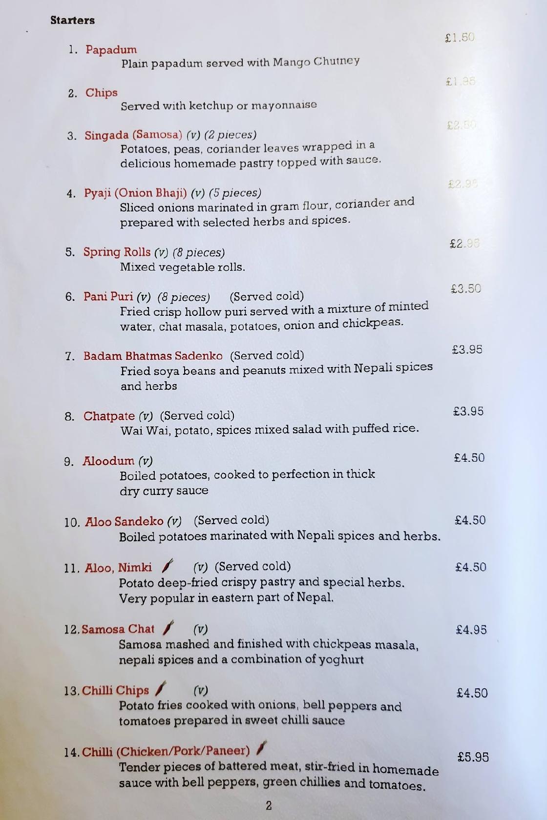 Menu at Gurkha Bhansa Ghar restaurant, Ashford