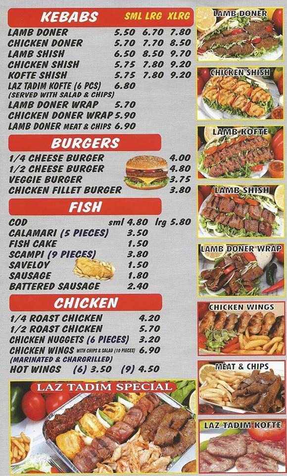Menu at Laz Tadim Fish & Chips & Kebab House fast food, Reading