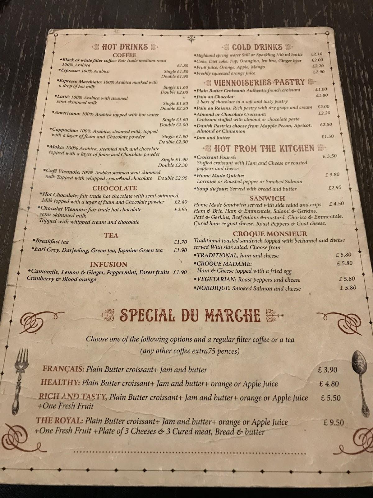 Menu at Le Marche Francais restaurant, Edinburgh