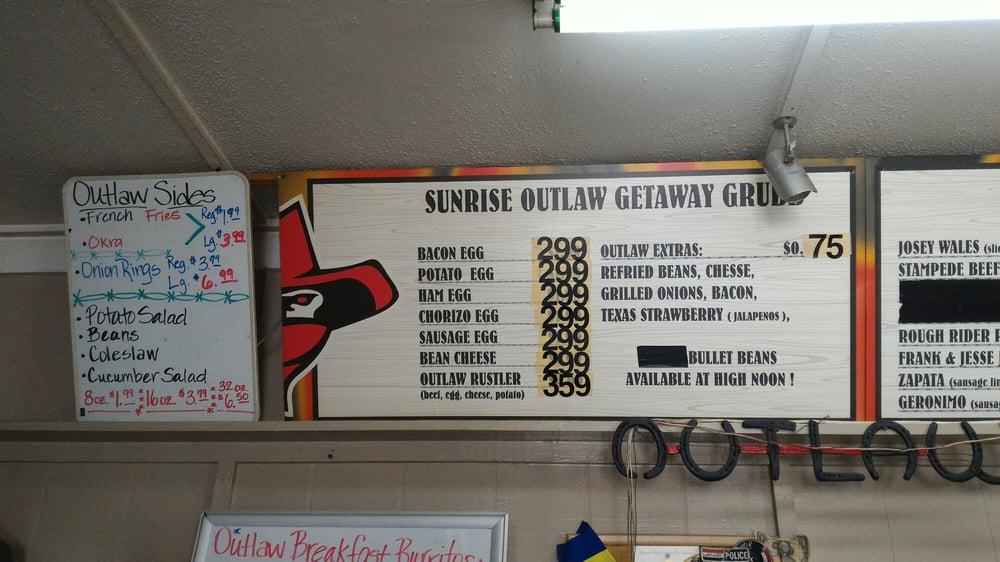 Menu at Outlaw BBQ, Weatherford