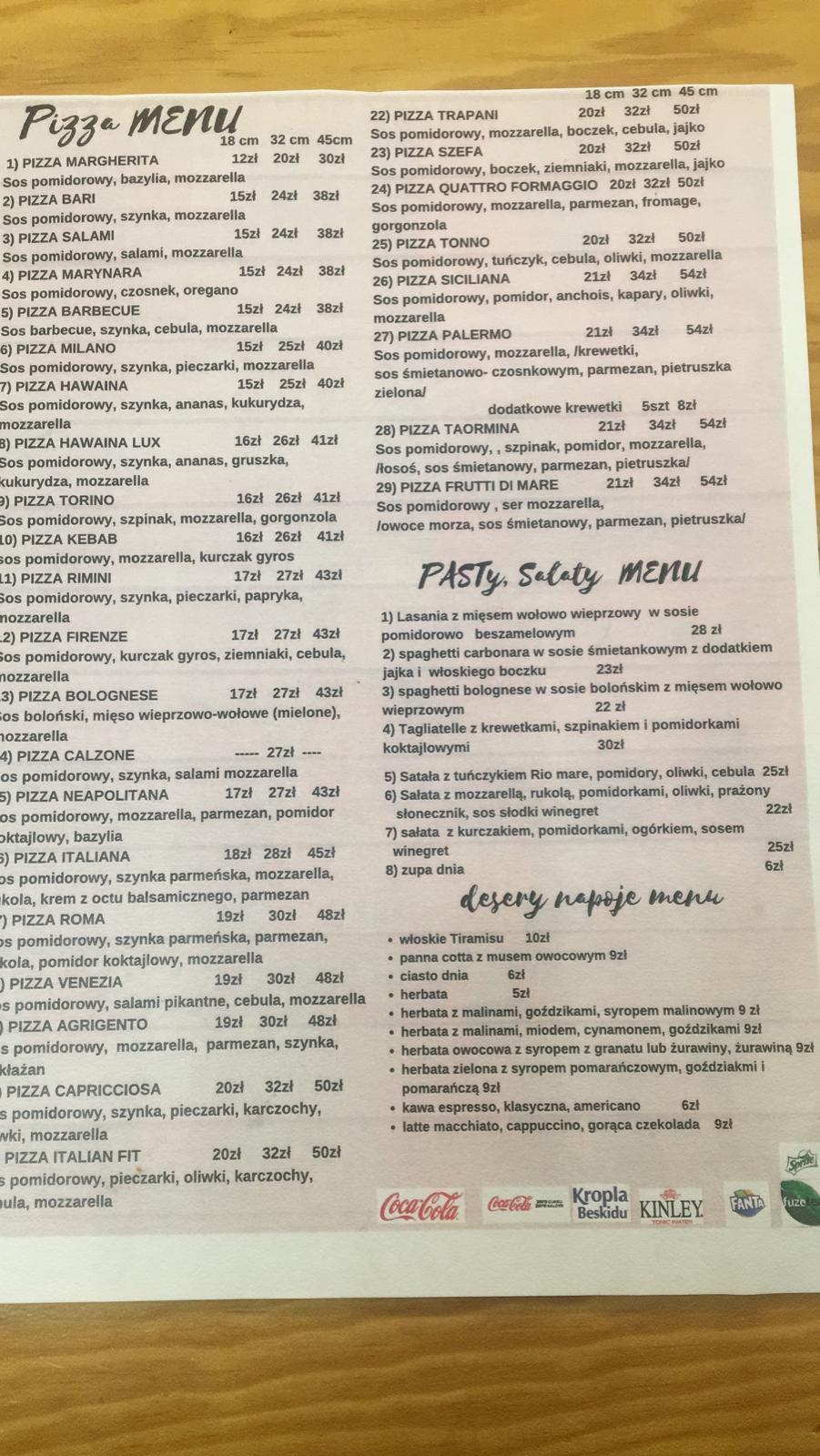Menu at Pizzeria Italiana Mamma Mia, Gdańsk