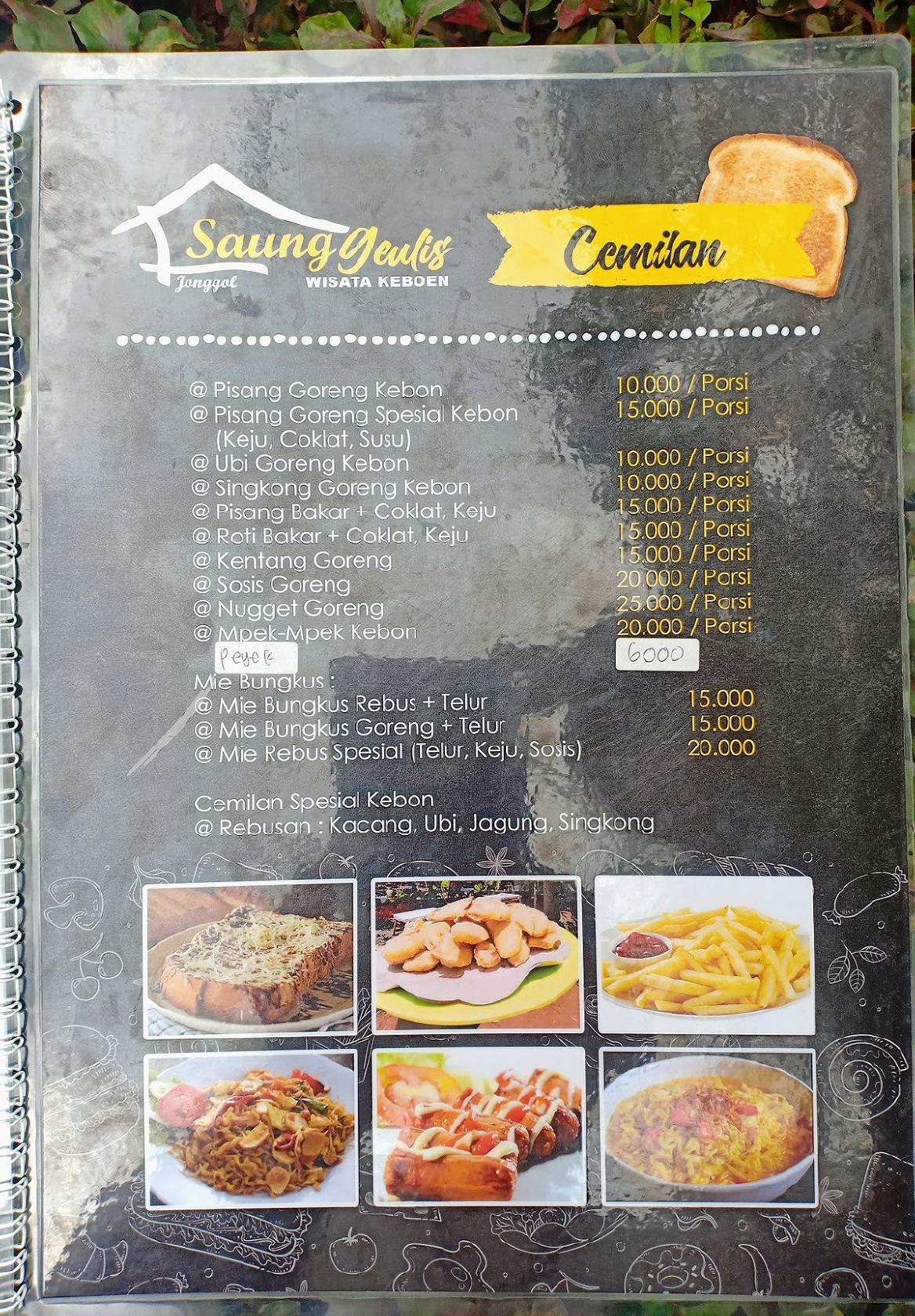 Menu at Saung Geulis jonggol restaurant, Jonggol