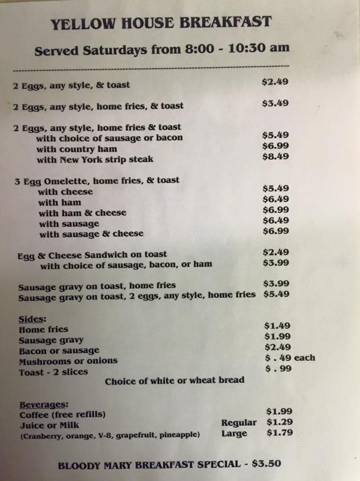 Carta del pub y bar The Yellow House, Boonsboro
