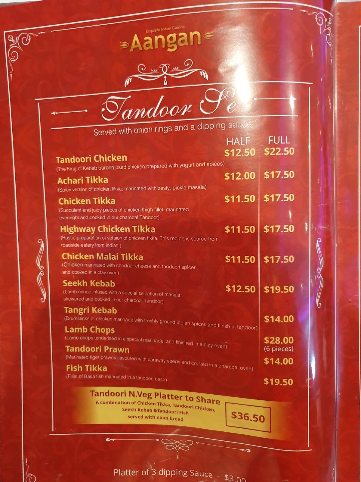 Menu at Aangan Clayton restaurant, Clayton, 370 Clayton Rd