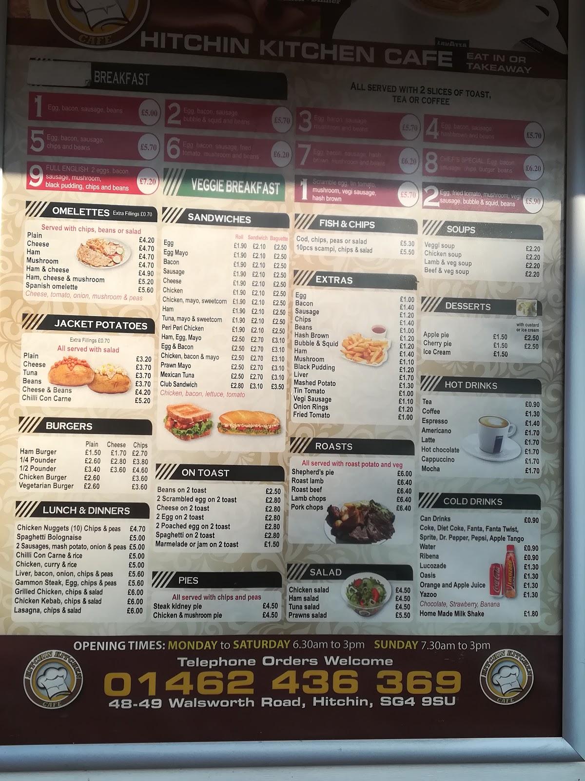 Menu at Hitchin Kitchen Cafe, Hitchin