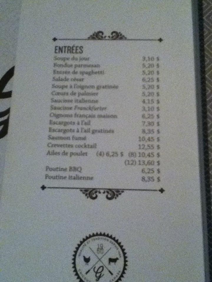 Menu au Restaurant Chez Georges, Saguenay