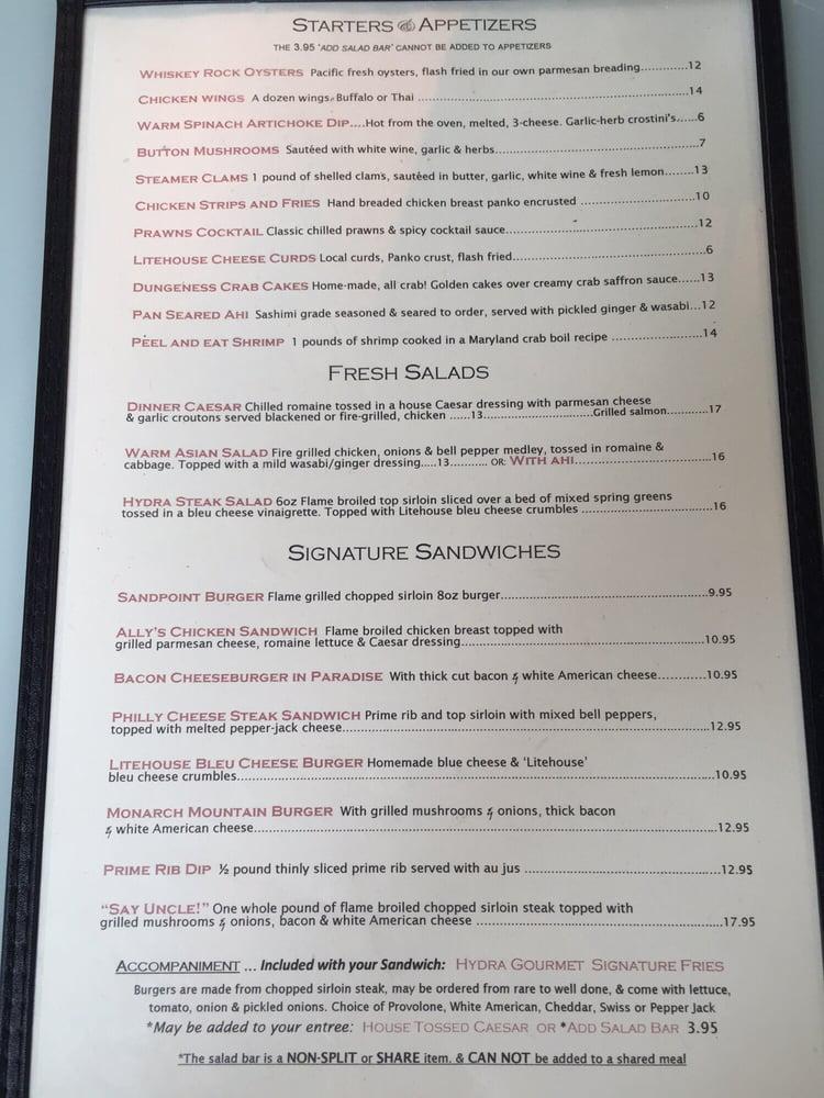 Menu at The Hydra Steakhouse, Sandpoint