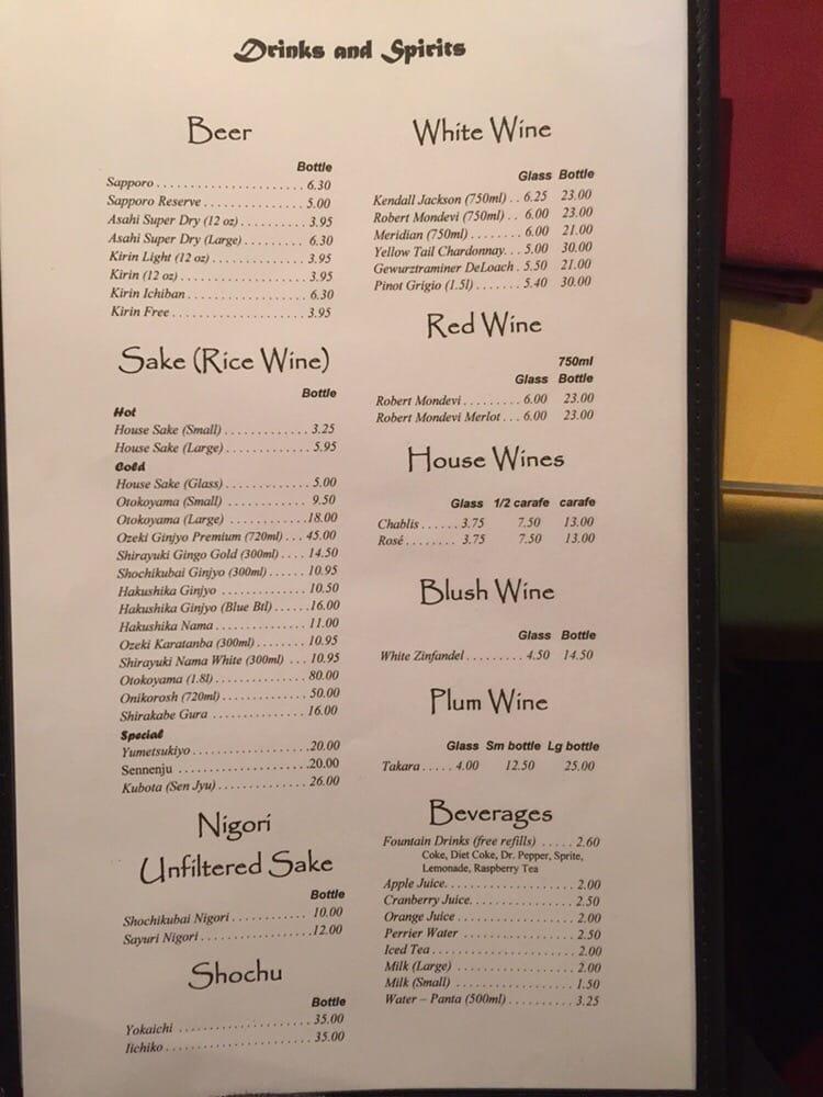 Menu at Akai Hana restaurant, San Diego