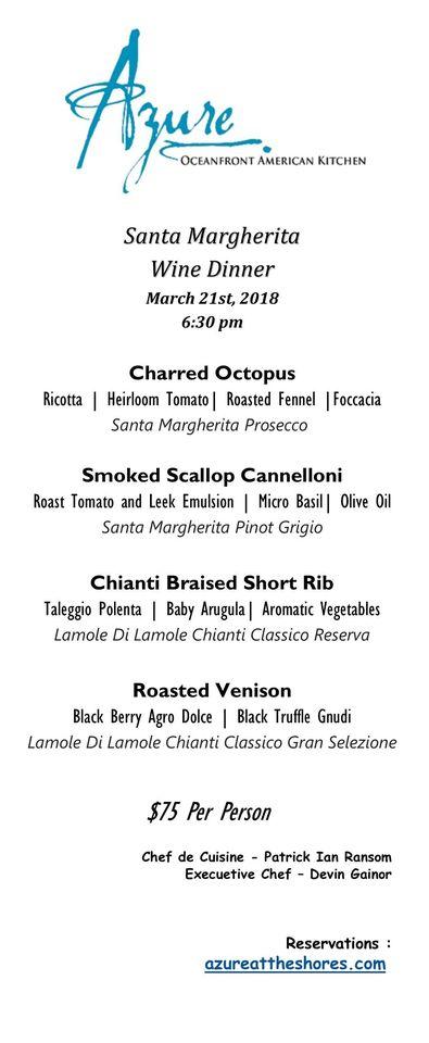 Menu at Azure restaurant, Daytona Beach Shores, S Atlantic Ave