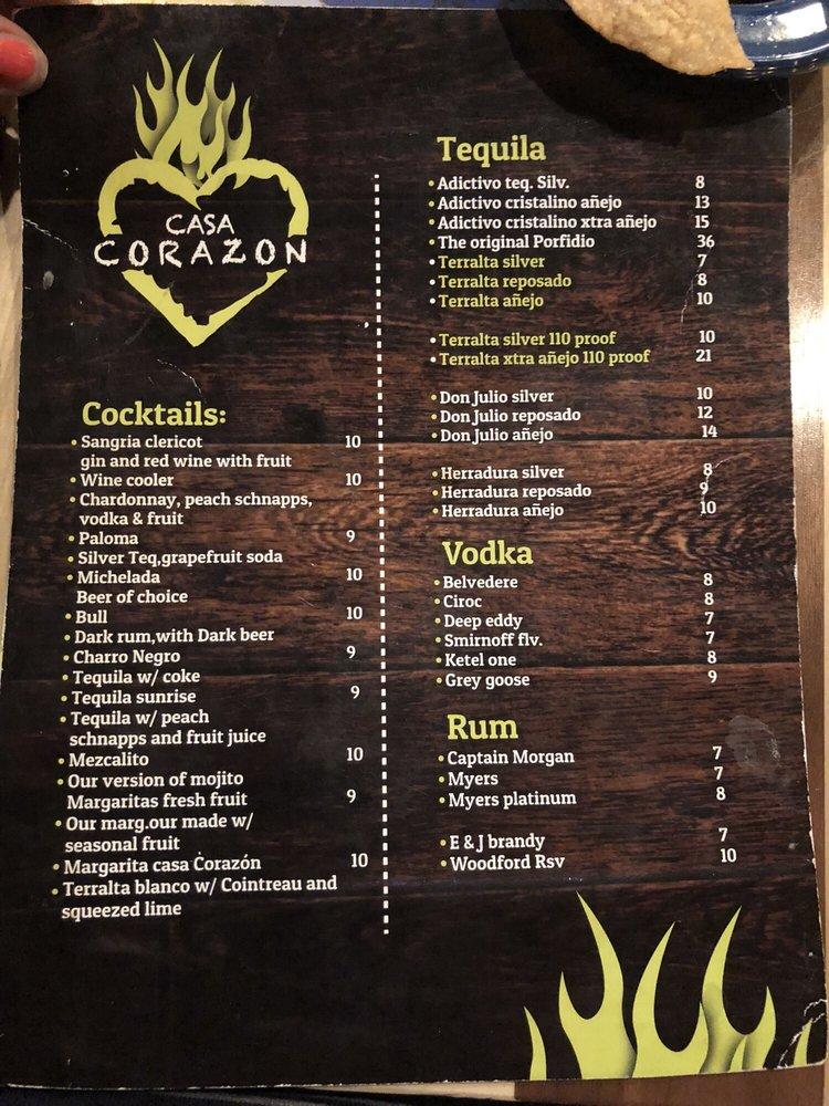 Menu at Casa Corazon Restaurant, Phoenix