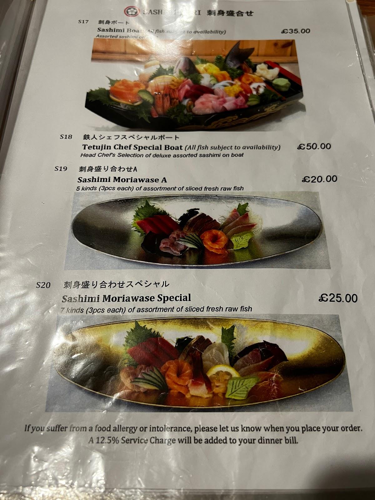 Menu at Eat Tokyo restaurant, London, 50 Red Lion St