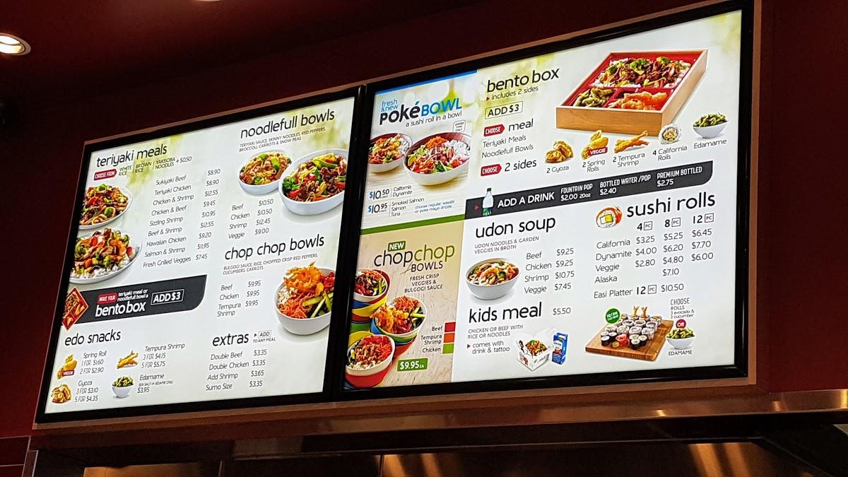 Menu au Edo Japan fast food, Edmonton, Ellerslie Rd SW