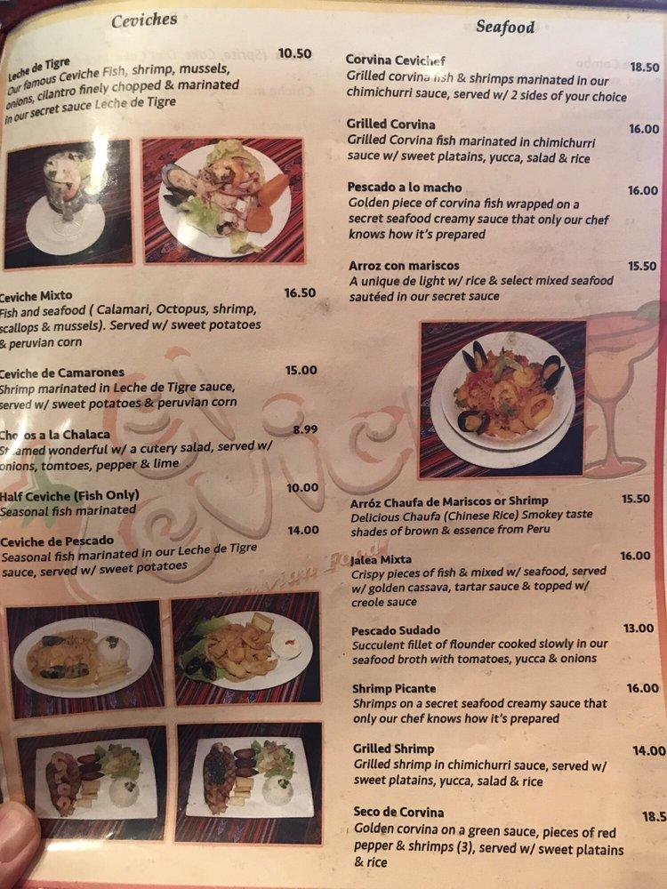Menu at El Ceviche restaurant, Sarasota