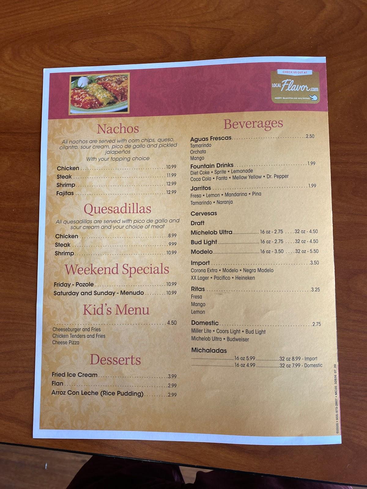 Menu at El Rey Restaurant & Taqueria, Chattanooga