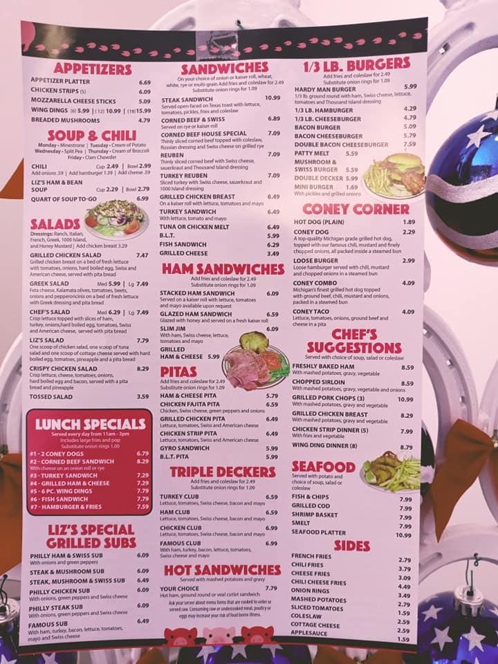 Menu at Liz's Ham Cafe, Fraser