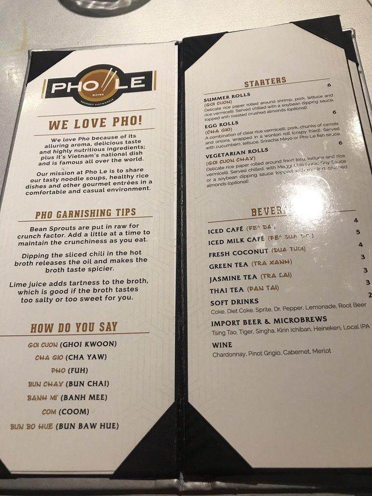 Menu at Phở Le restaurant, Boise