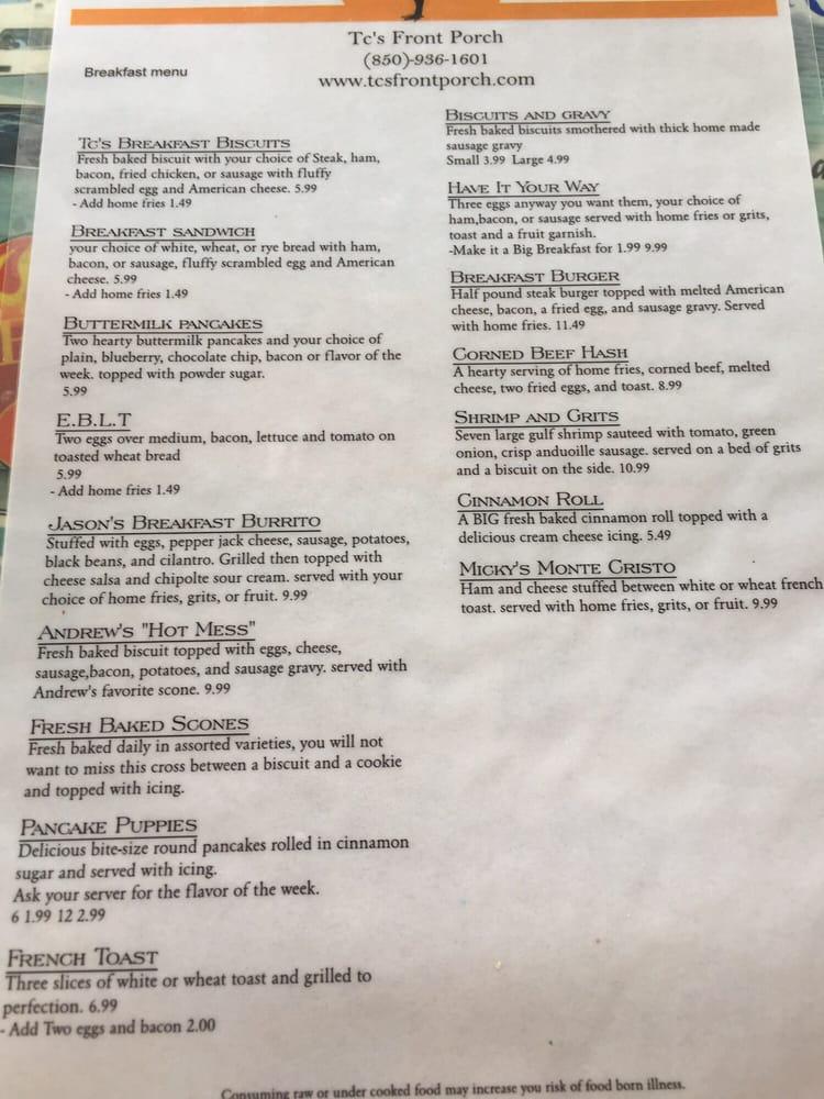 Menu at TC's Front Porch pub & bar, Navarre