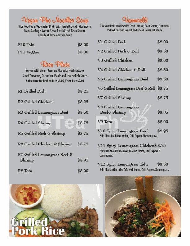 Menu at UTea Pho pub & bar, Austin