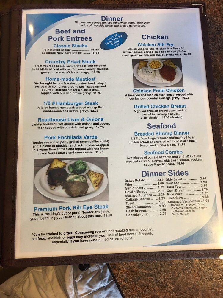 Menu at Bair's Broadway Diner restaurant, Belgrade