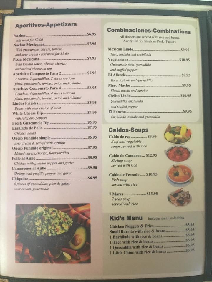 Menu at El Allende restaurant, Muscatine