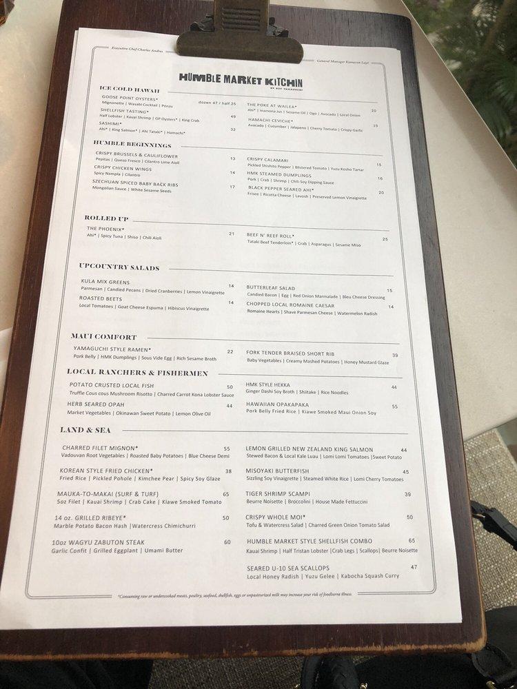 Menu at Humble Market Kitchin restaurant, Kihei