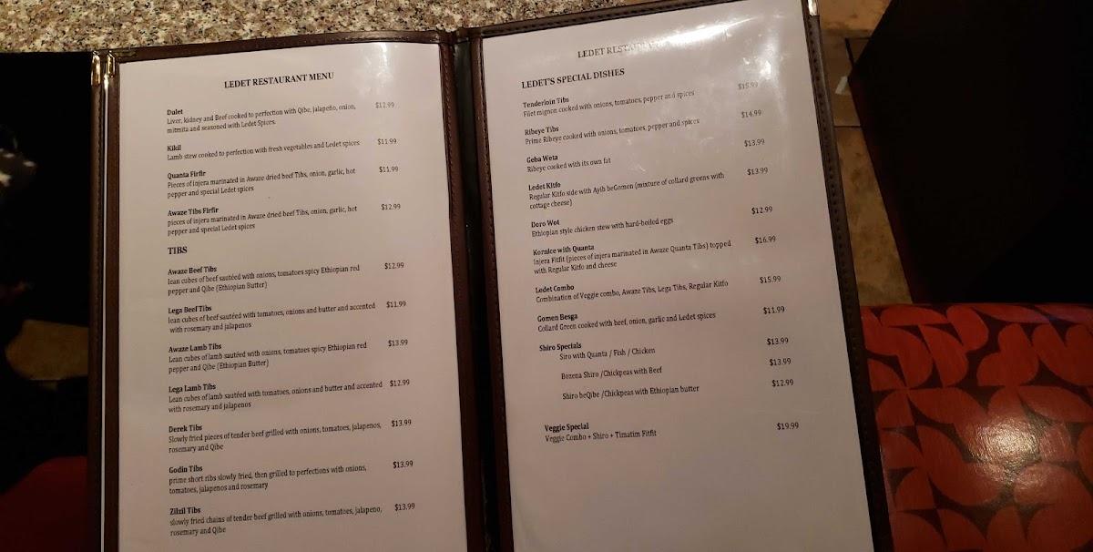 Menu at Ledet Ethiopian Restaurant, Clarkston, 447 N Indian Creek Dr