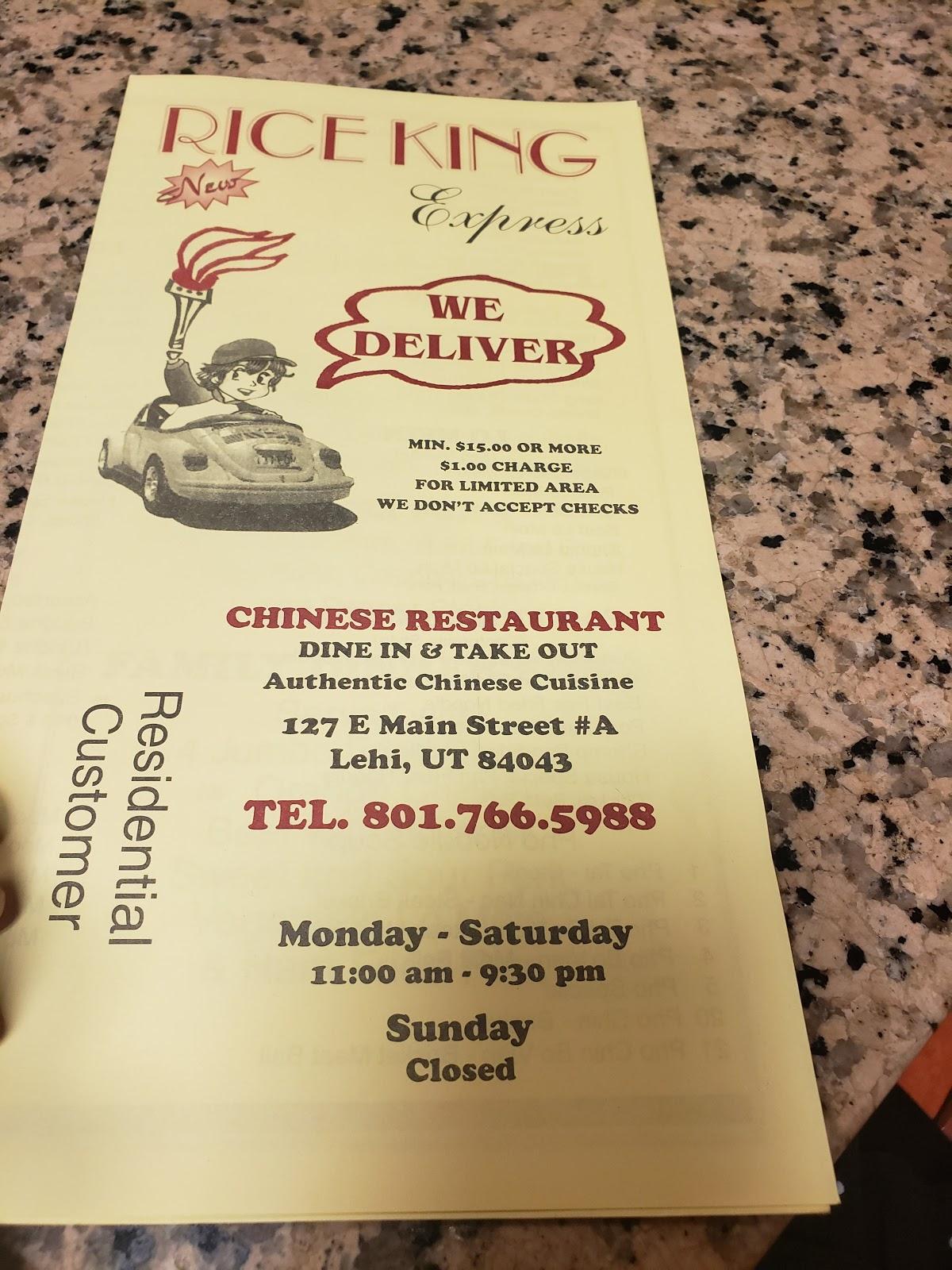 Menu at Rice King Express restaurant, Lehi