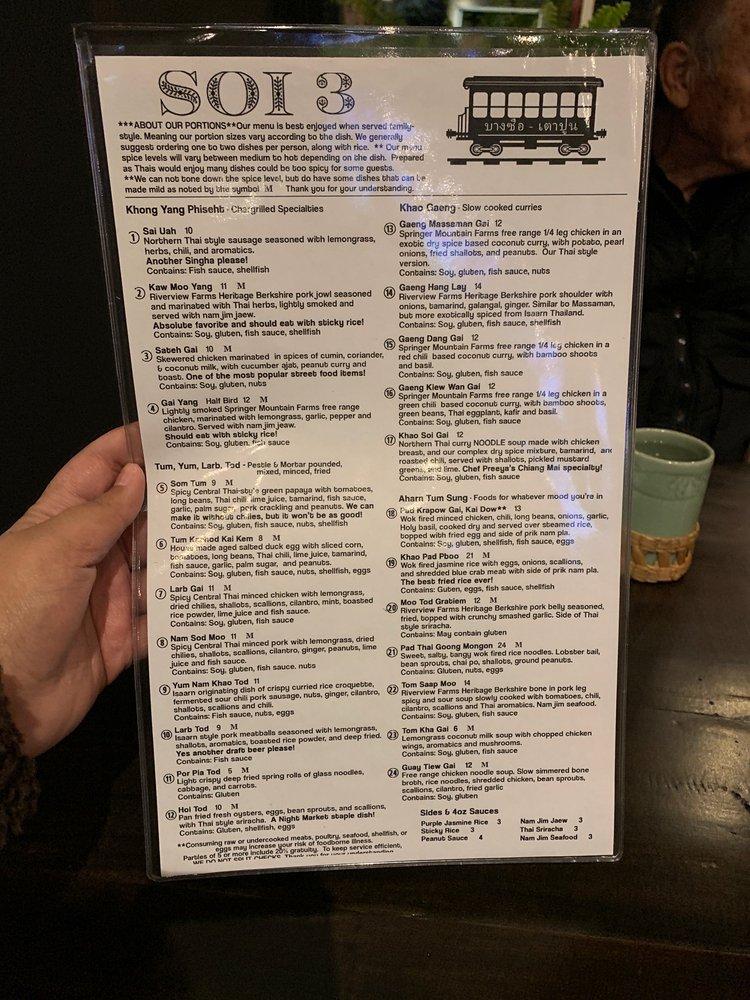 Menu at Soi 3 Thai Street Food restaurant, Kennesaw