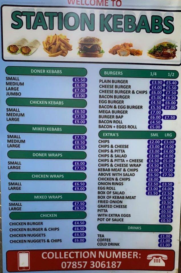 Menu at Station Kebabs restaurant, Basingstoke, Clifton Terrace