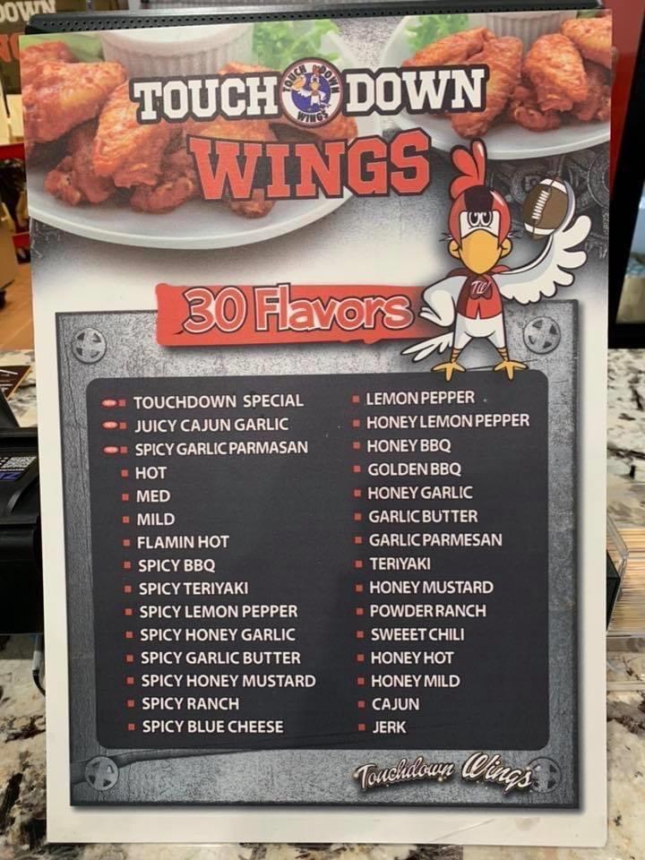 Menu at Touchdown Wings at Tucker restaurant, Tucker