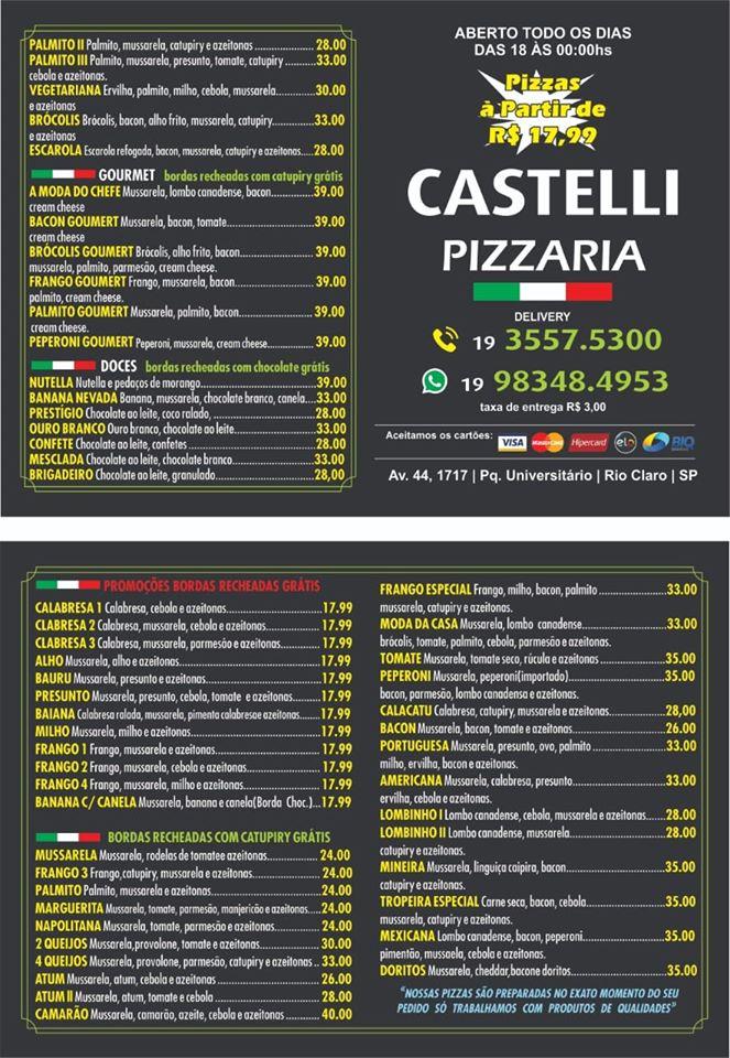 Menu em Castelli Rio Claro pizzaria, Rio Claro