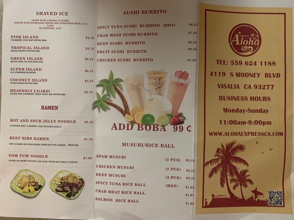 Menu at Aloha Express pub & bar, Visalia