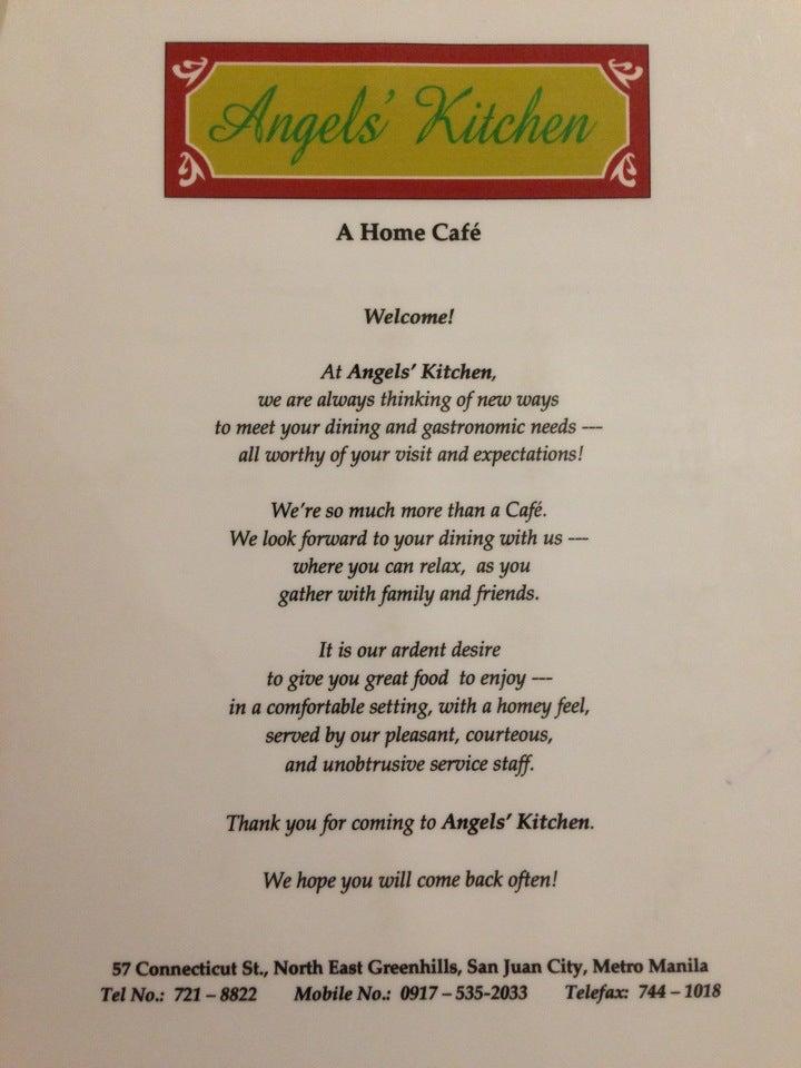 Menu at Angels' Kitchen restaurant, San Juan