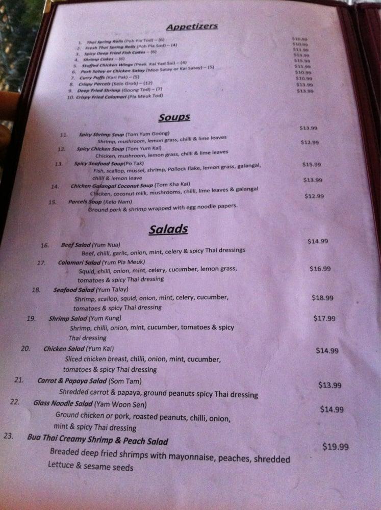 Menu at Bua Thai Restaurant, Edmonton