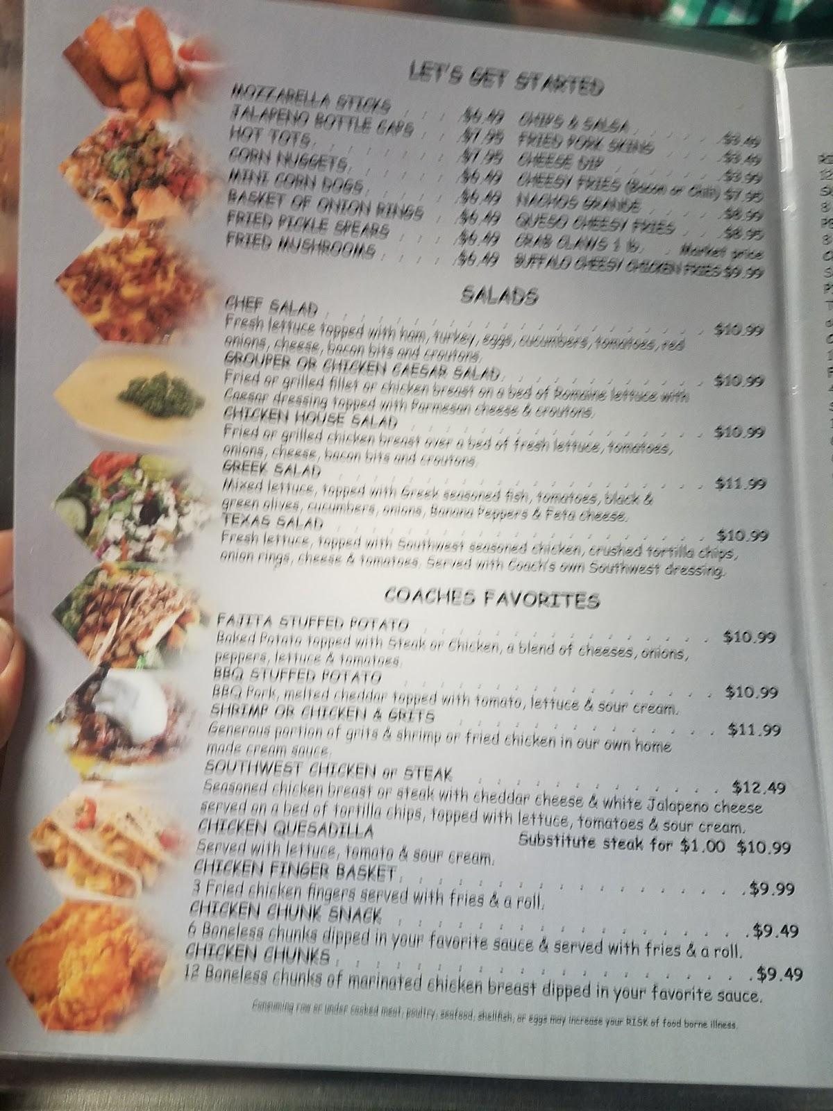 Carta de Coaches Corner Sports Bar & Grill, Wetumpka, 203 Orline St