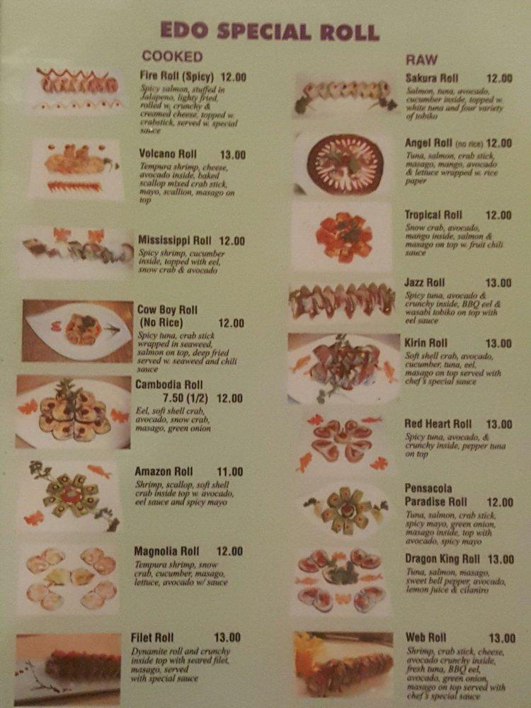 Menu at Edo Japanese Restaurant, Jackson