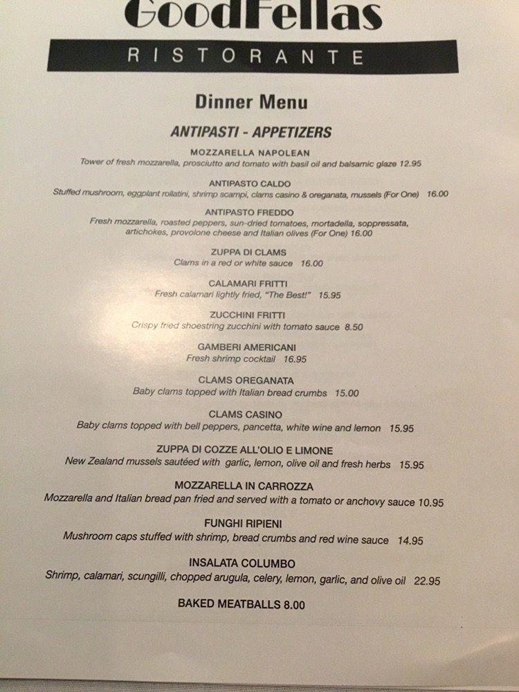 Menu at Goodfellas Ristorante restaurant, Garfield
