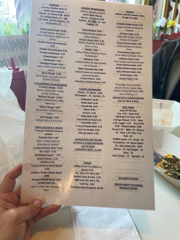 Menu at Great Lakes Cafe, Gary