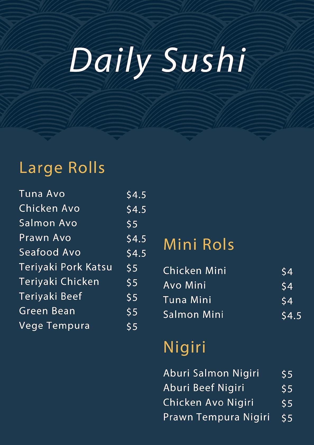 Menu at K-Chicken & Sushi restaurant, Pacific Pines