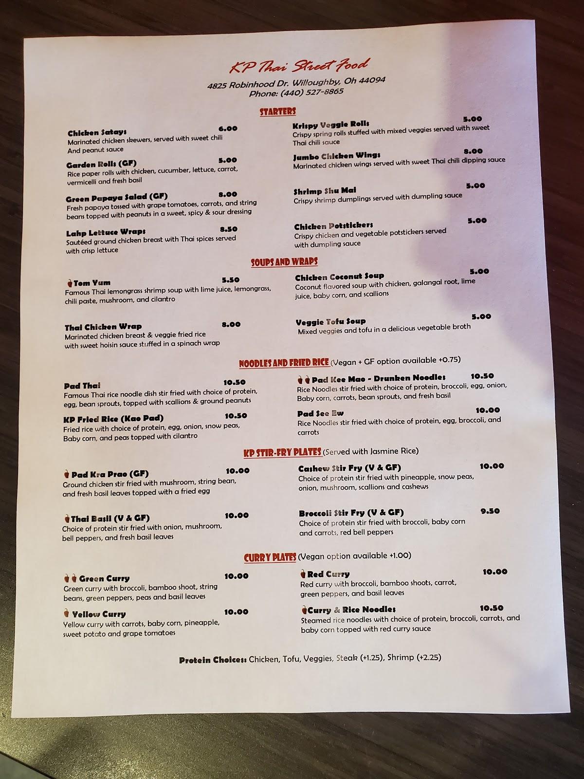 Menu at Kp Thai Street Food & Bubble Tea restaurant, Willoughby