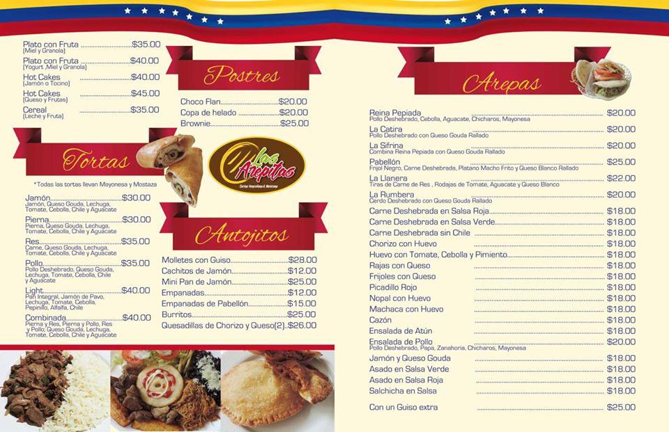 Carta del restaurante Las Arepitas, Durango