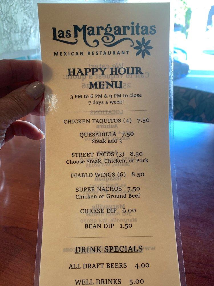 Menu at Las Margaritas restaurant, Issaquah