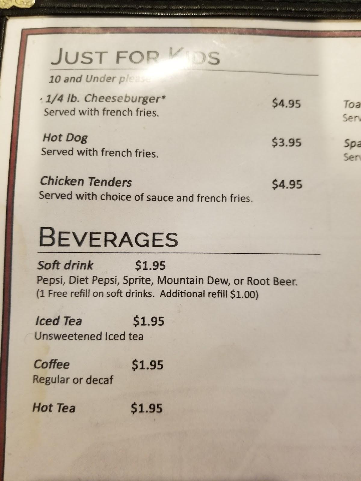 Menu at Nick's Inn 62 Restaurant and Tavern, Hermitage