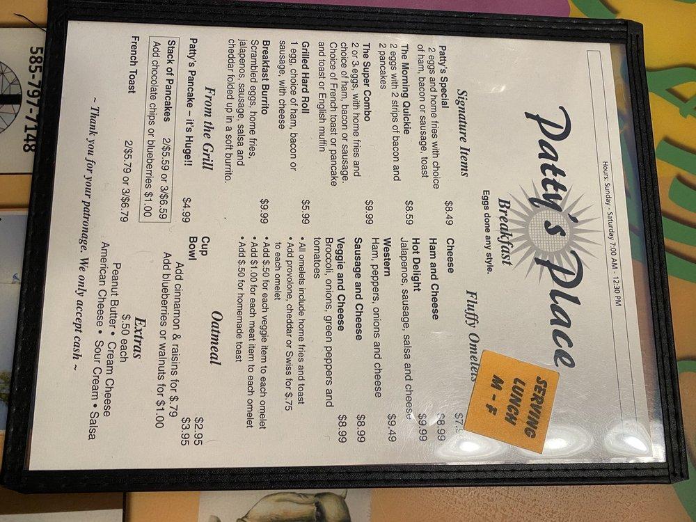 Menu at Patty's Place restaurant, Canandaigua
