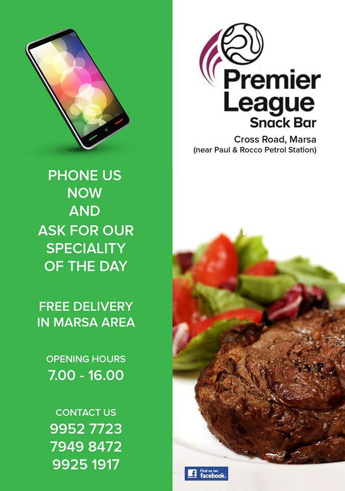 Menu at Premier League Snack Bar, Marsa