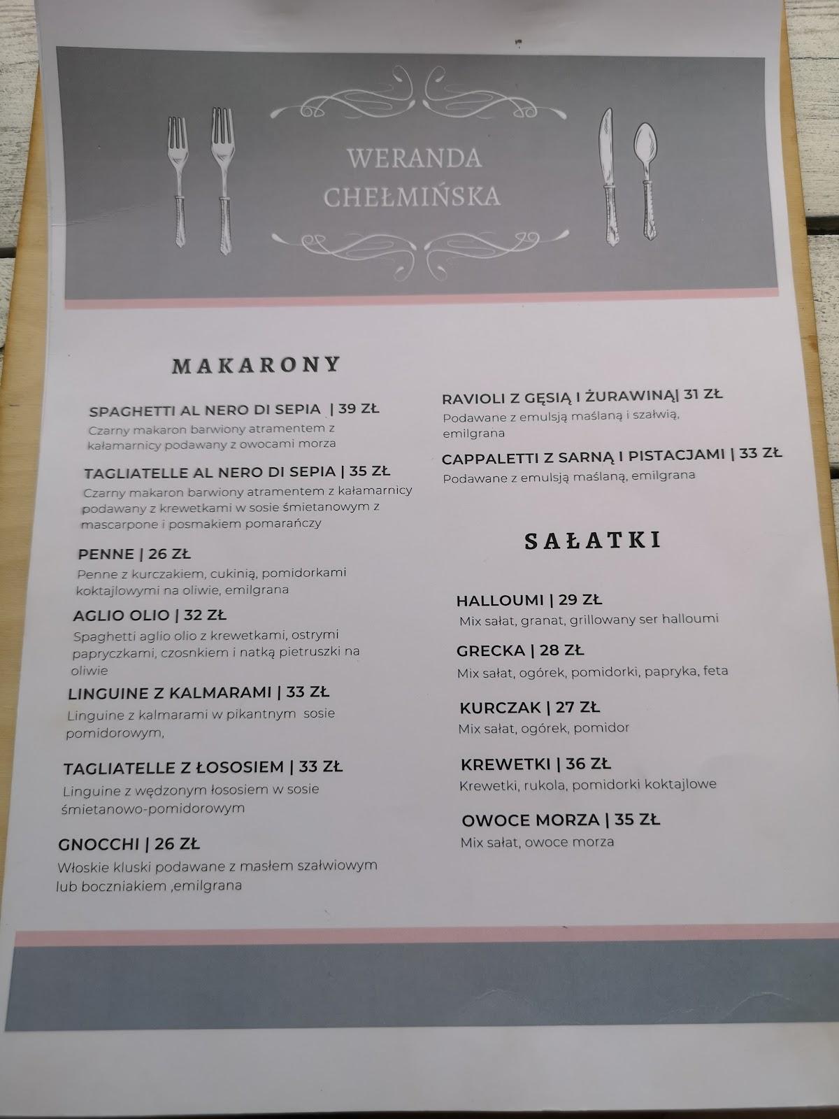 Menu at Restauracja Weranda Chełmińska Toruń pub & bar, Torun