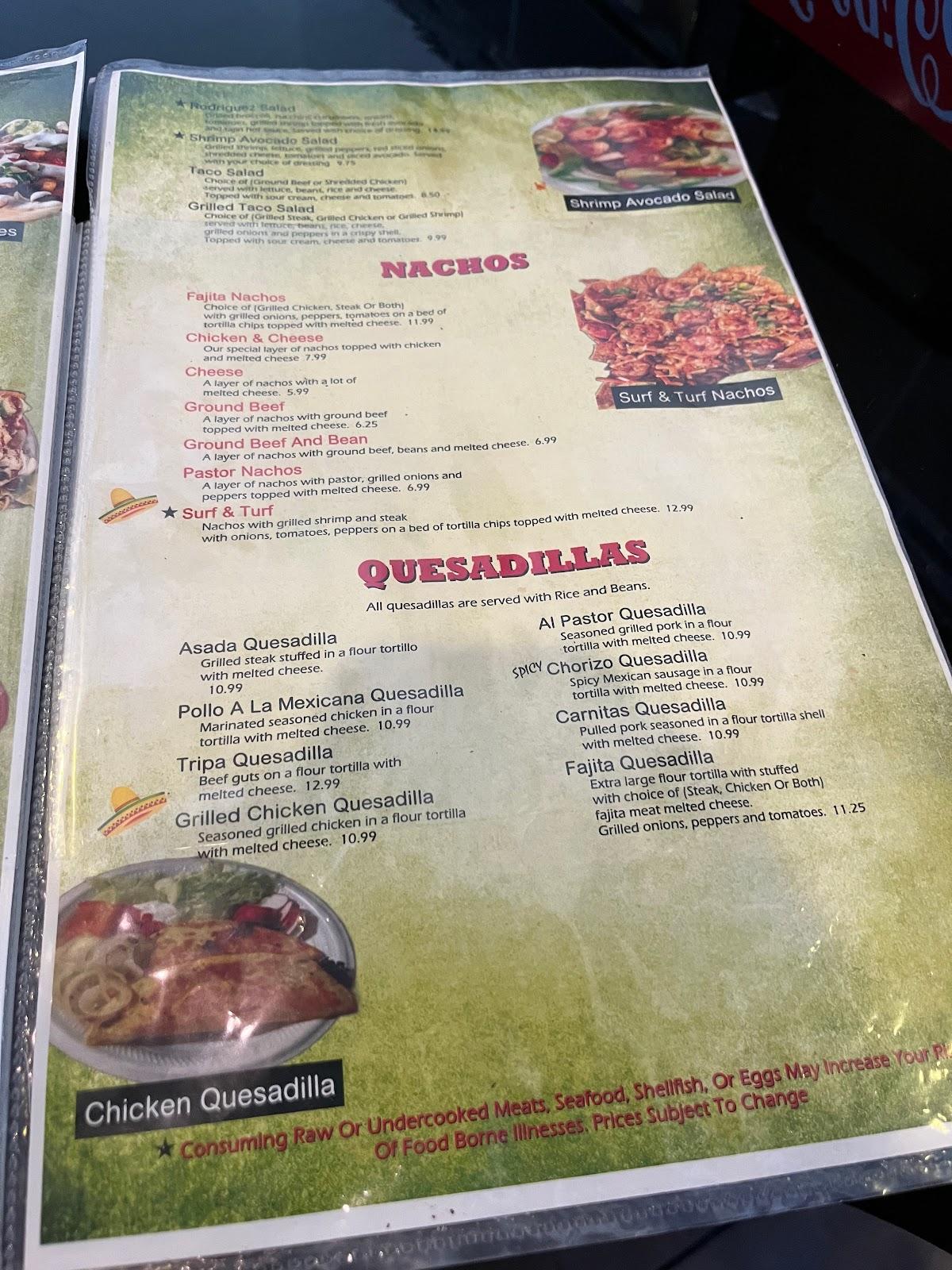 Menu at Taqueria Rodriguez restaurant, Lumberton