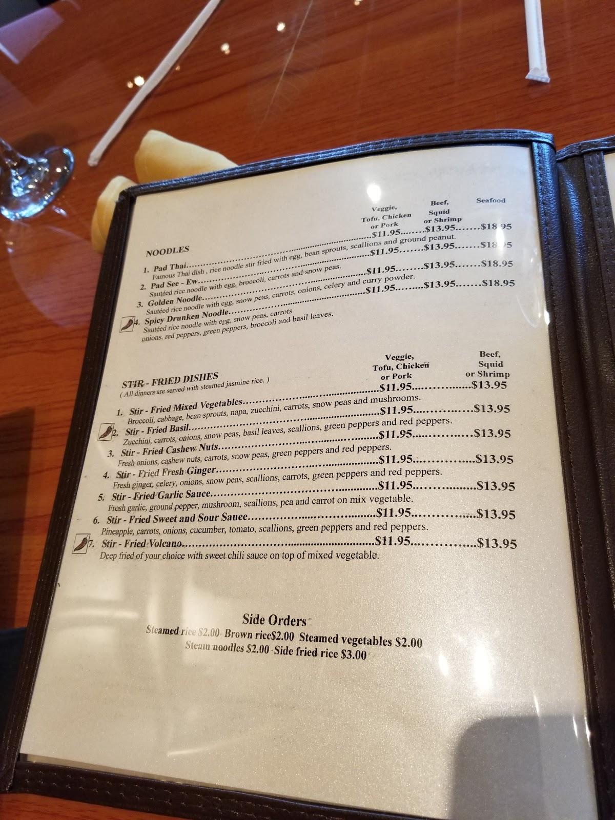 Menu at Thai Ocha restaurant, Metairie