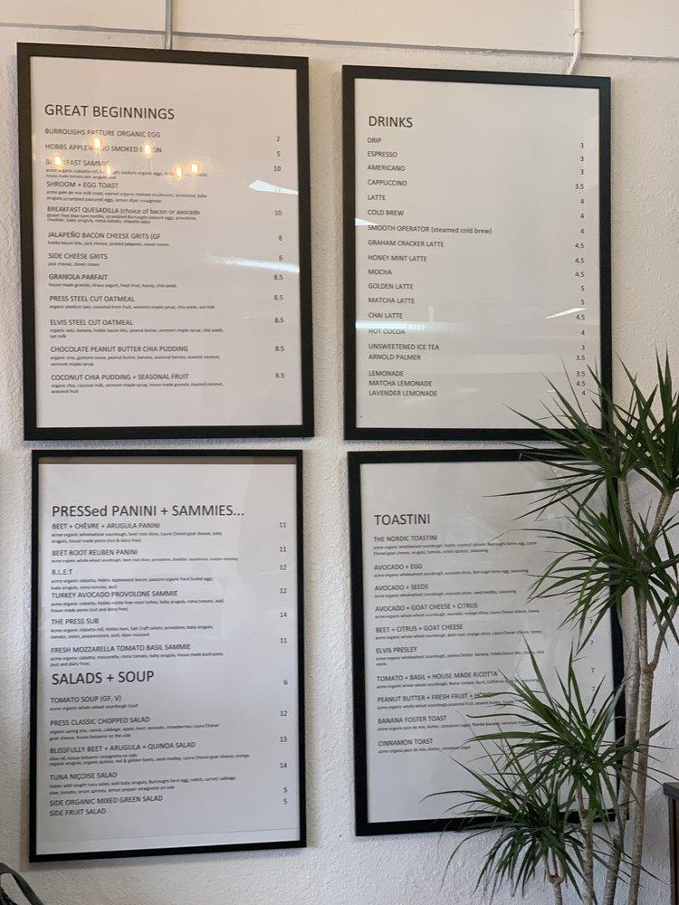 Menu at The Press Cafe, Pleasanton