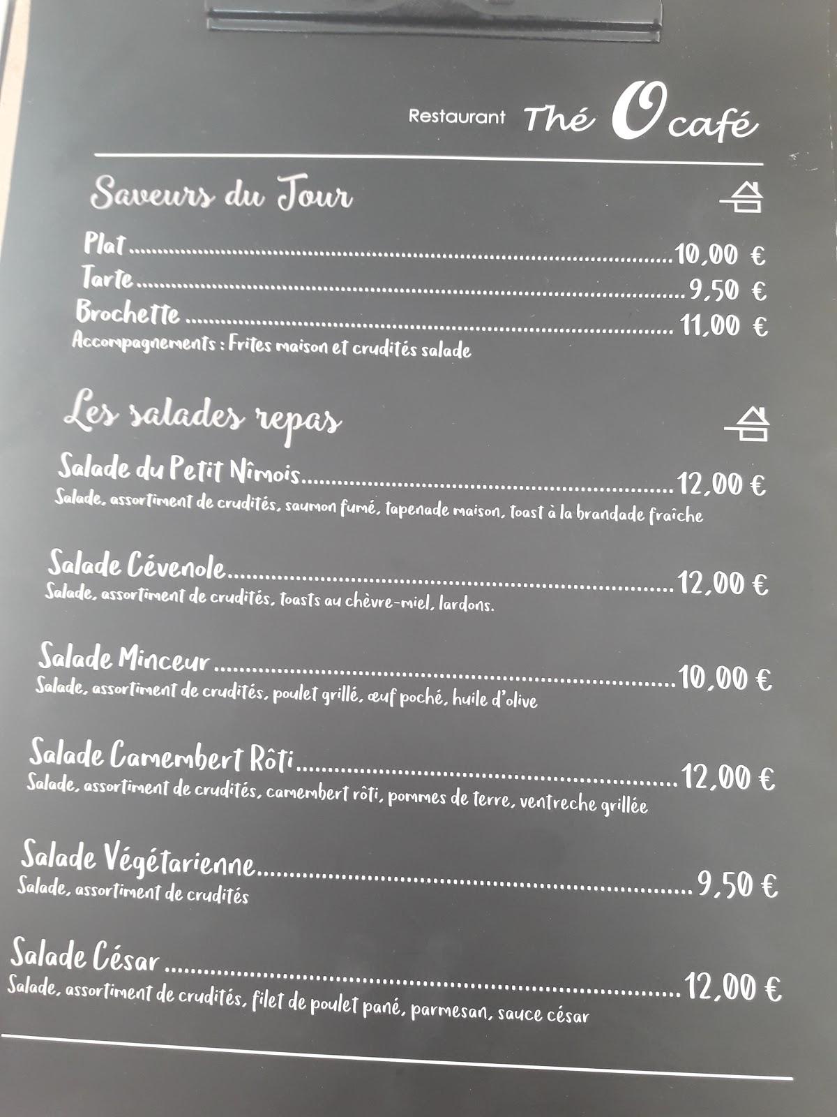 Menu at Théo Café, Nimes